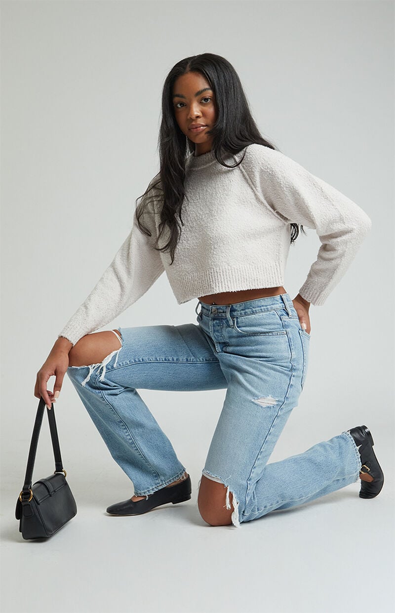 PacSun Light Indigo Ripped Knee Dad Jeans | PacSun
