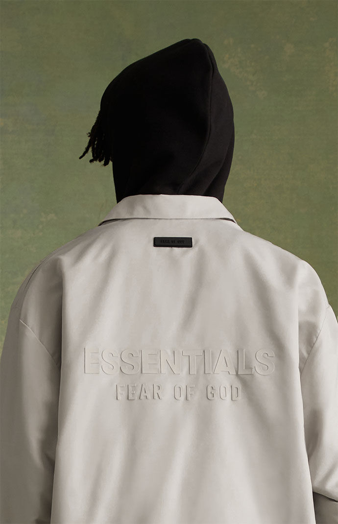 Fear of God Essentials Silver Cloud Coach Jacket | PacSun Fear of God Essentials Silver Cloud Coach Jacket | PacSun
