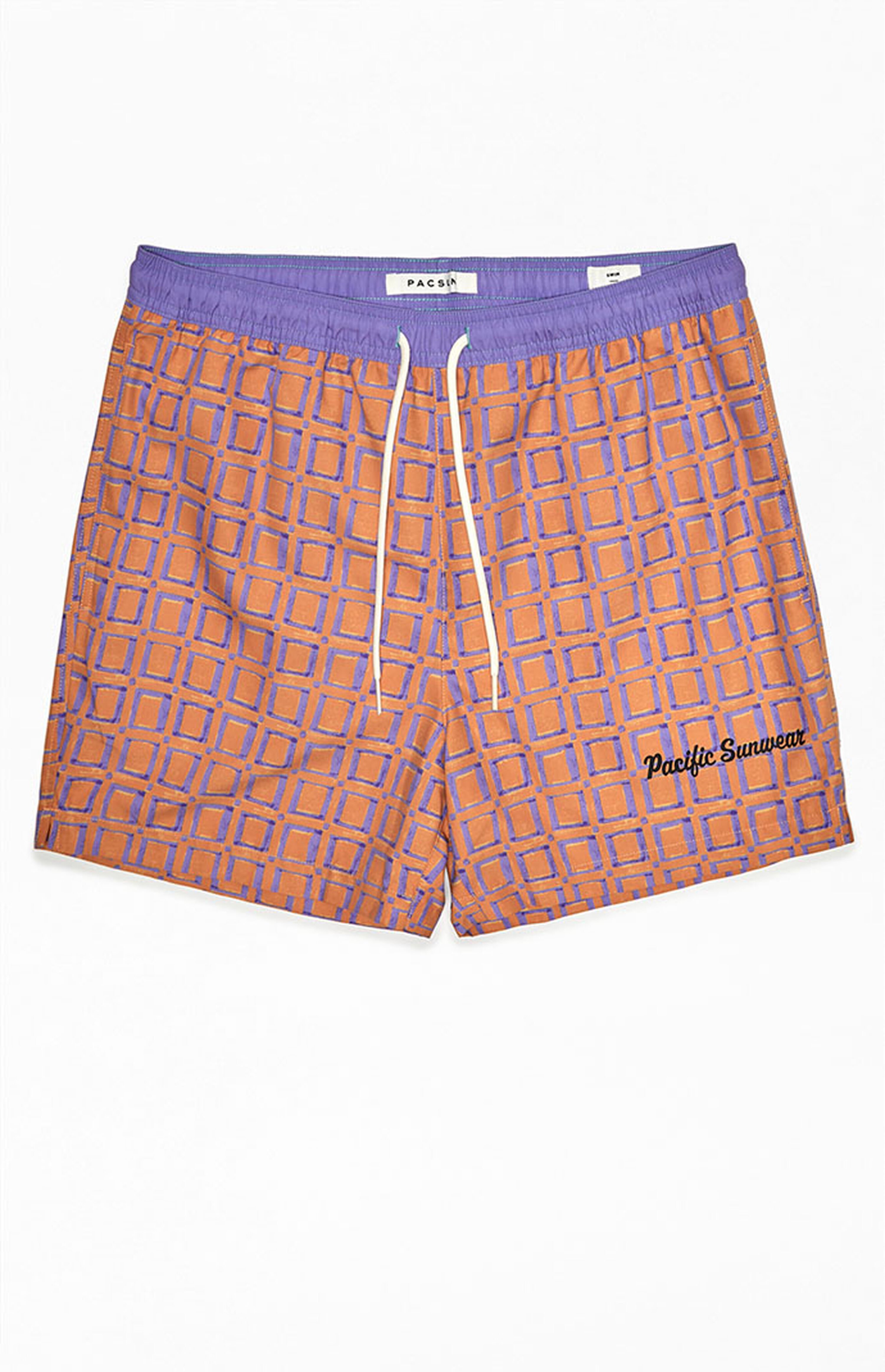 PacSun Orange Geometric 15" Swim Trunks | PacSun