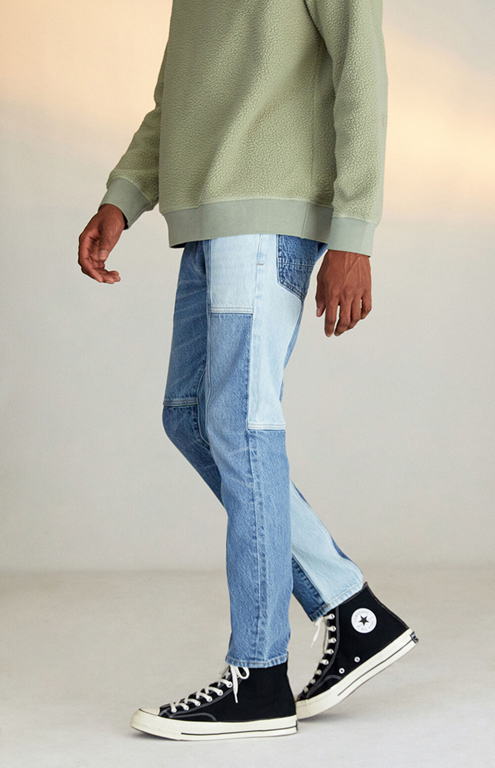 Pacsun Eco Indigo Wash Patchwork Slim Taper Jeans | PacSun