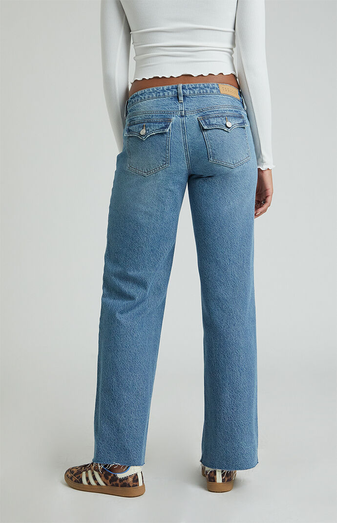 PacSun Dark Indigo Button Pocket Low Rise Girlfriend Jeans PacSun
