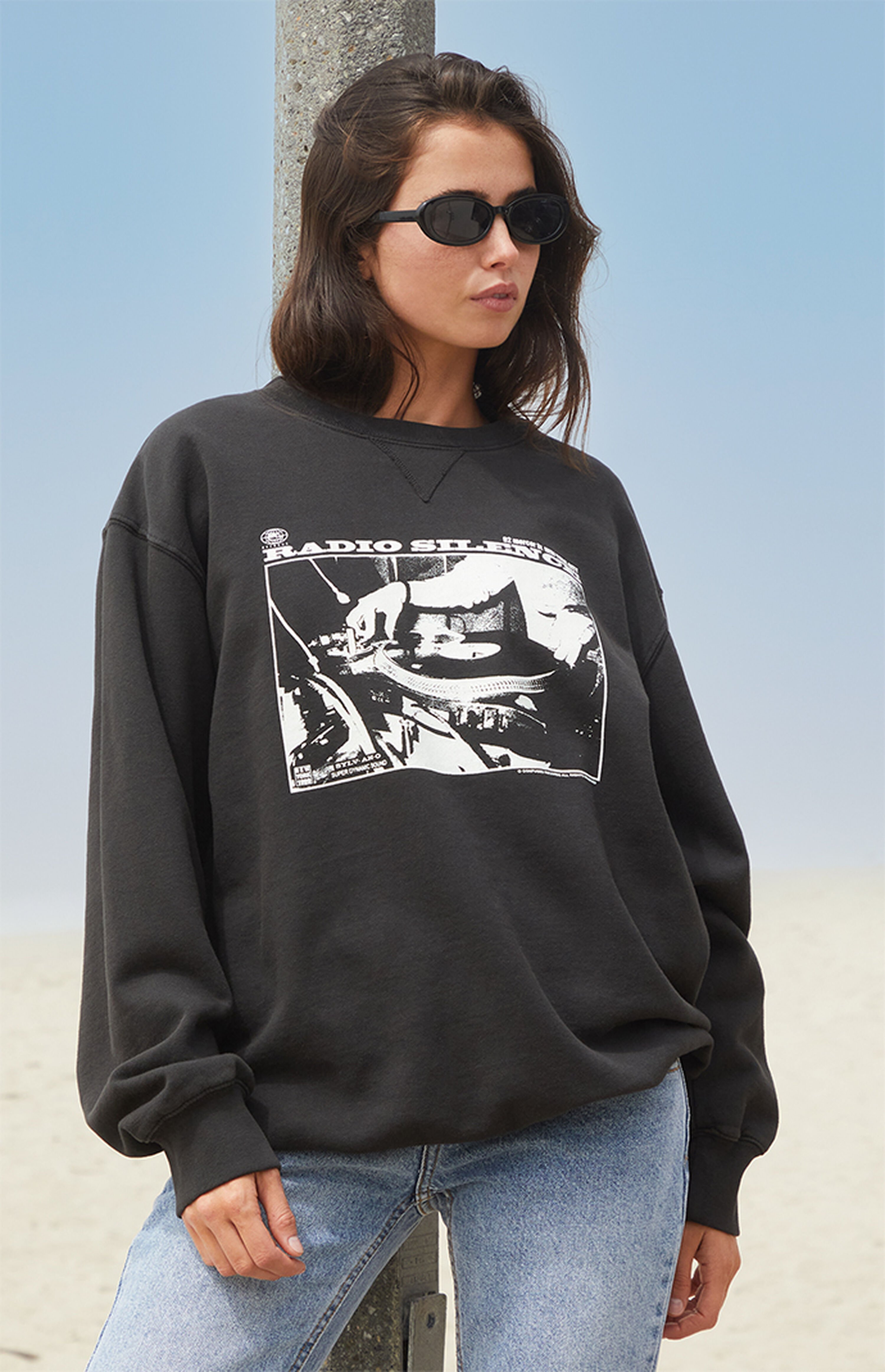 John Galt Black Erica Radio Silence Crew Neck Sweatshirt | Pacsun