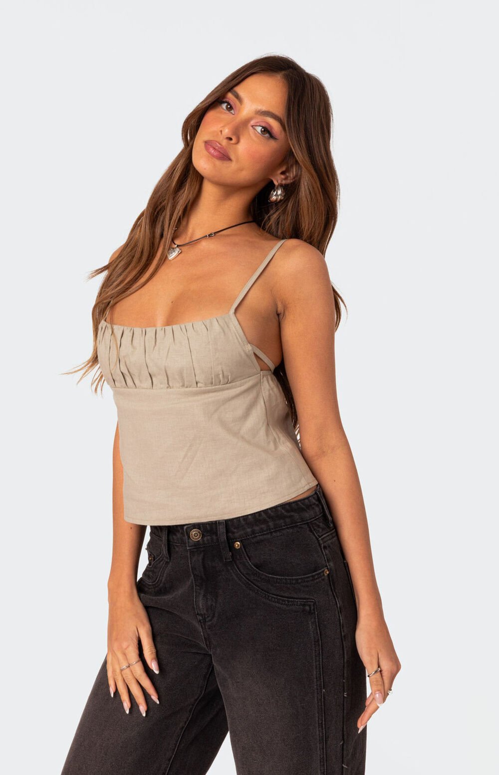 Edikted Linen Open Back Tank Top | PacSun