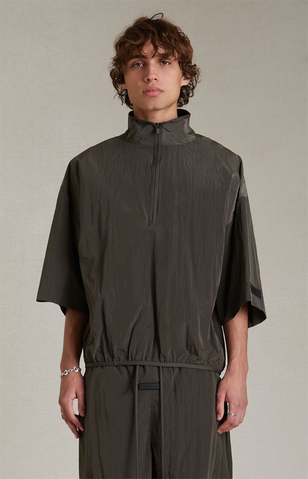 Fear of God Essentials Ink Crinkle Nylon Half Zip Mock Neck Shirt | Pacsun