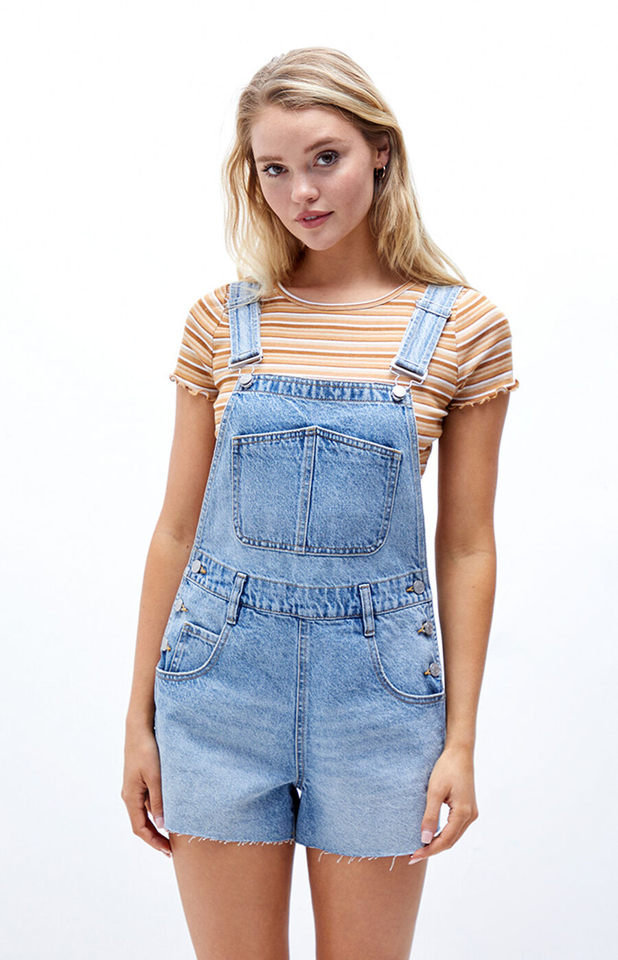 Pacsun Eco Light Blue Baggy Short Overalls | PacSun