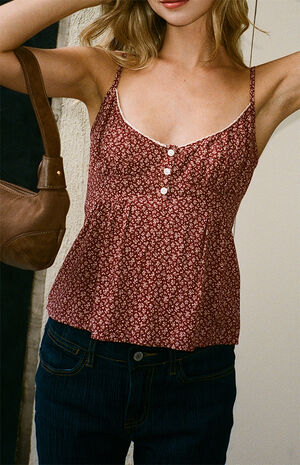 John Galt Red Floral Woven Tank Top | PacSun