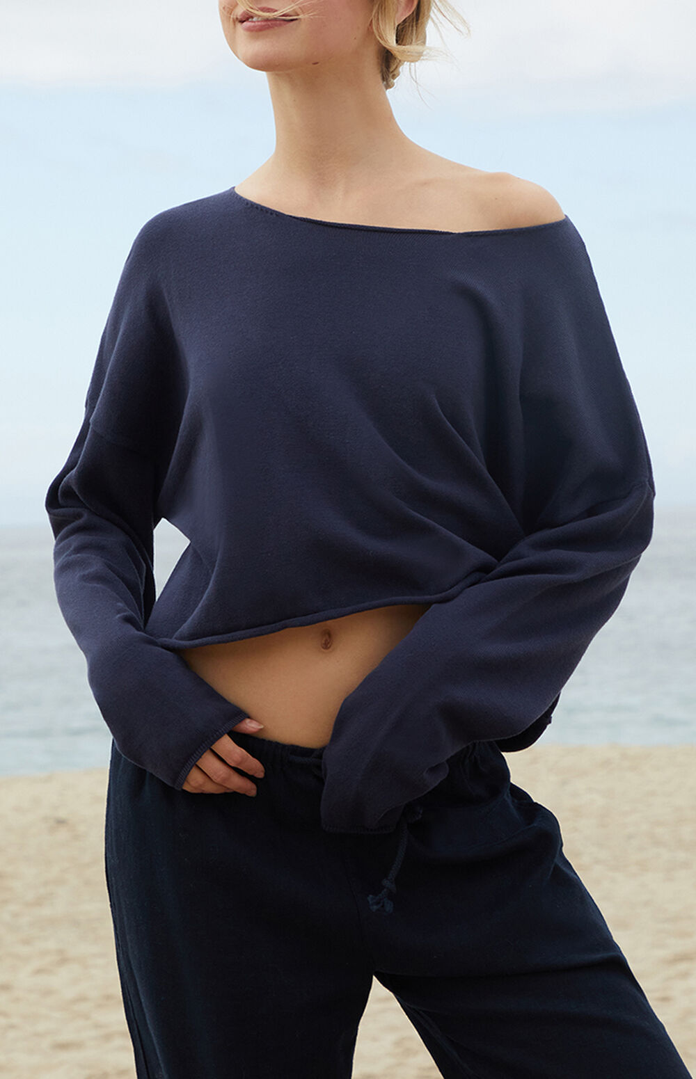 John Galt Navy Cameron Cropped Sweater | Pacsun