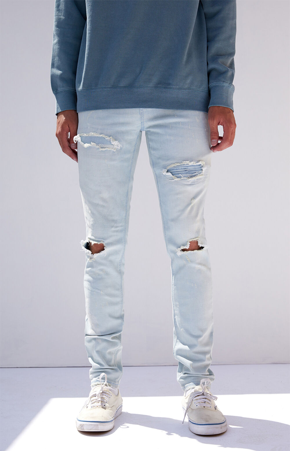 Ripped Light Stacked Skinny Jeans | PacSun | PacSun