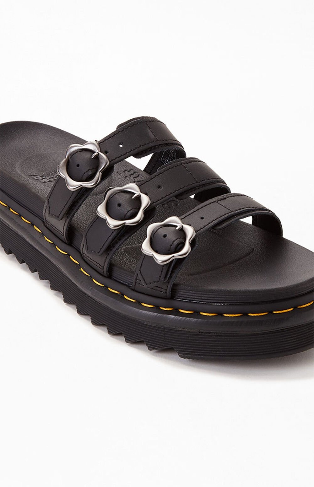 Dr Martens Women's Black Blaire Flower Buckle Slide Sandals | PacSun