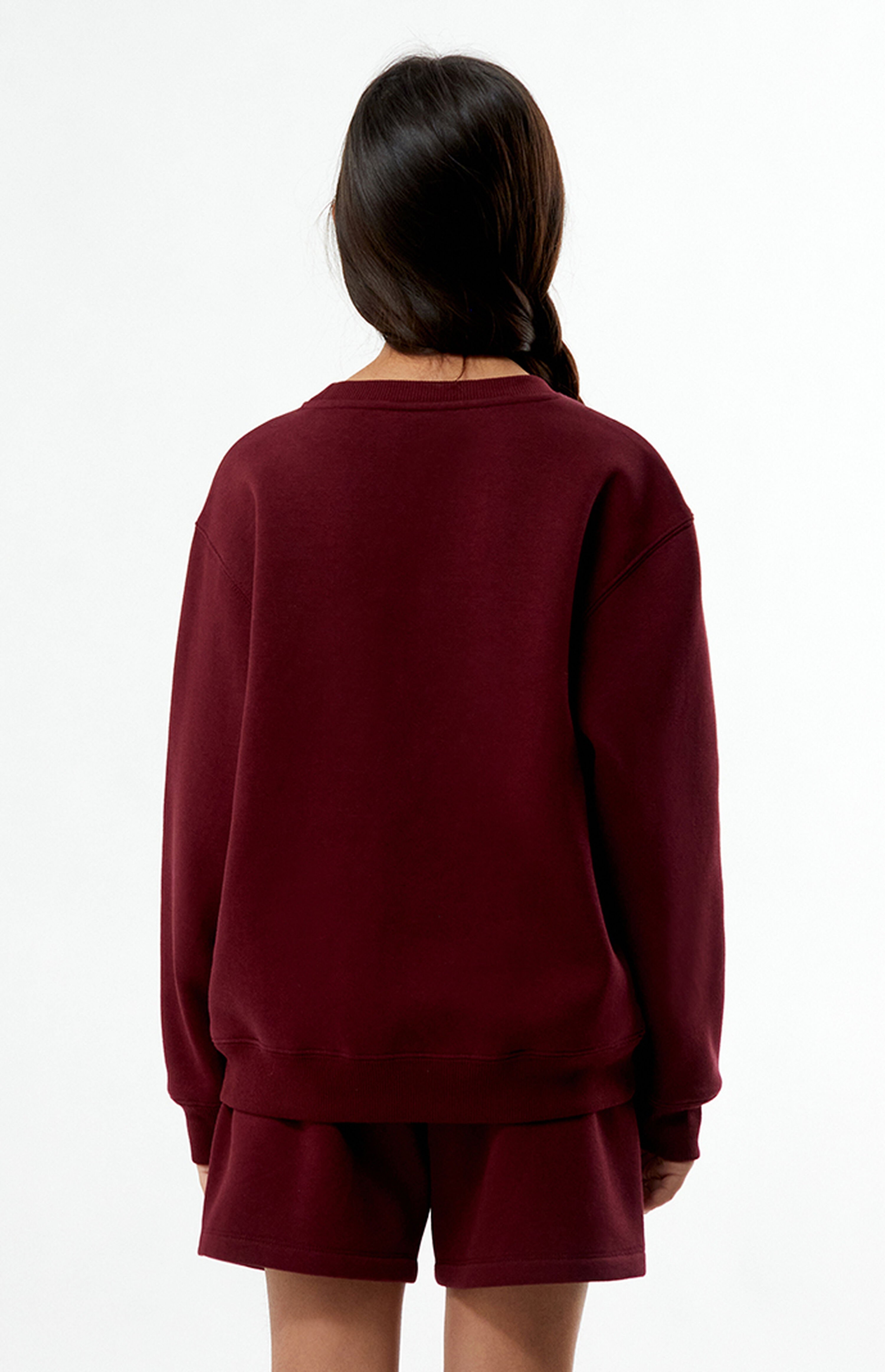 Pacsun Kids Maroon Plaid Star Embroidered Crew Neck Sweatshirt | Pacsun