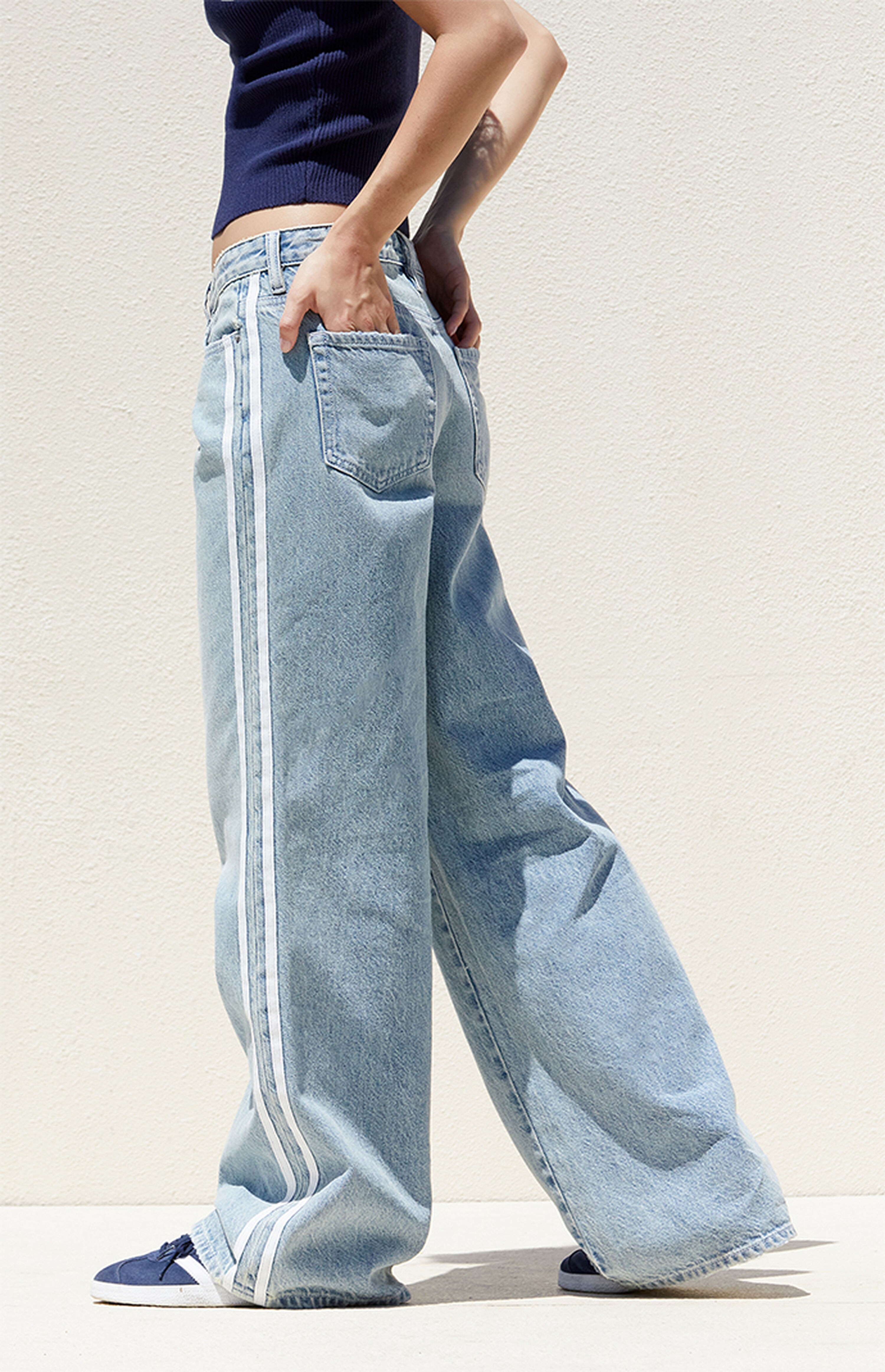 Pacsun Light Indigo Low Rise Baggy Track Jeans | PacSun