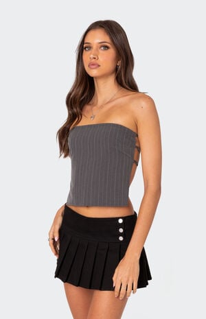 Edikted Pinstripe Open Back Strapless Top | PacSun
