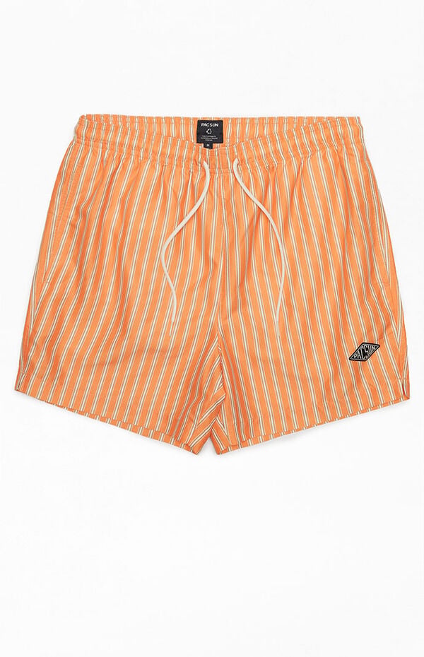 PacSun Recycled Orange Striped 15" Swim Trunks | PacSun