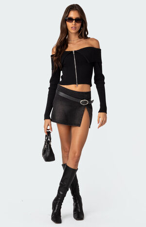 Edikted Fold Over Double Zip Knit Top | PacSun