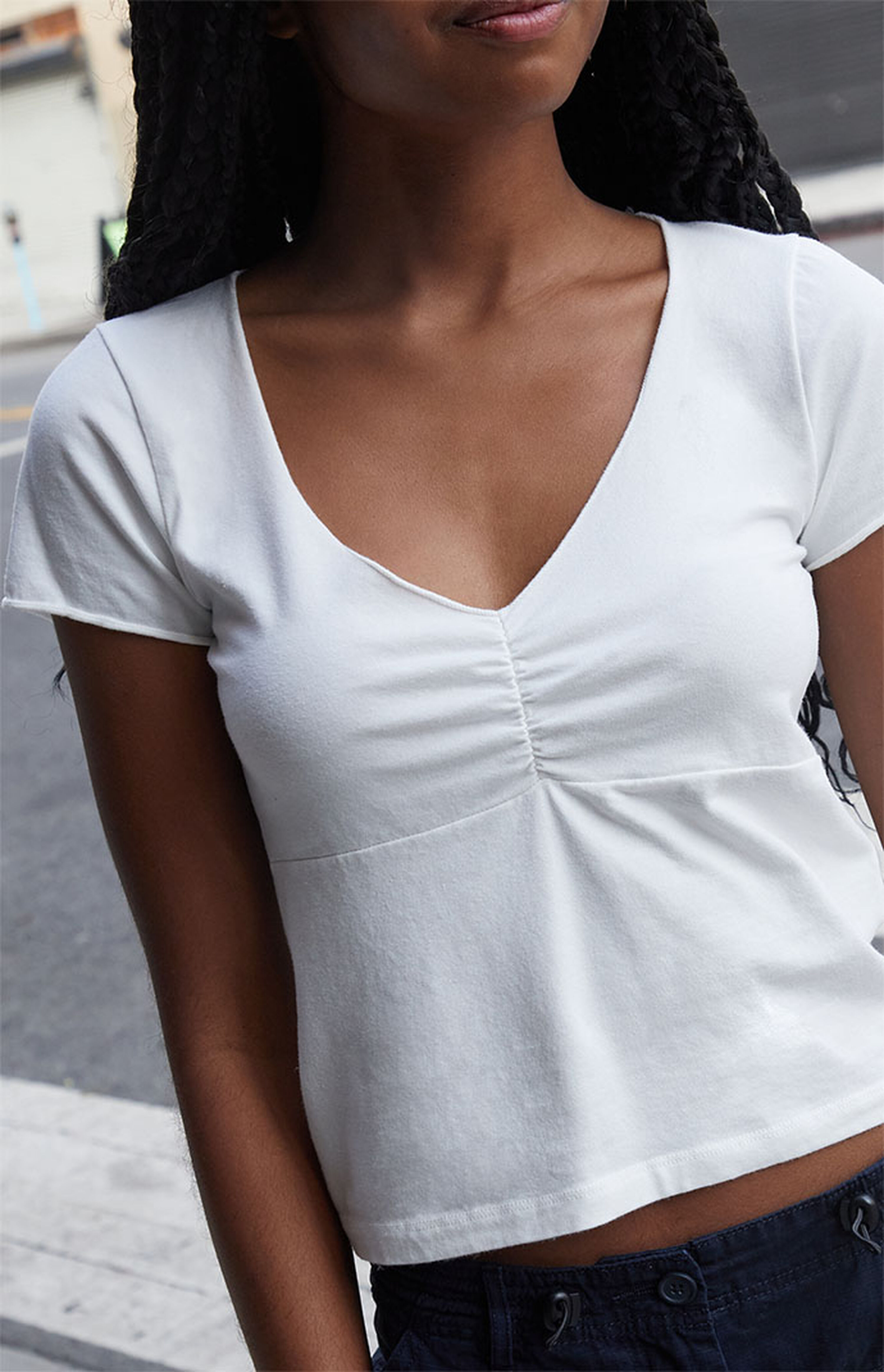 John Galt White Gina Cinched Top | PacSun