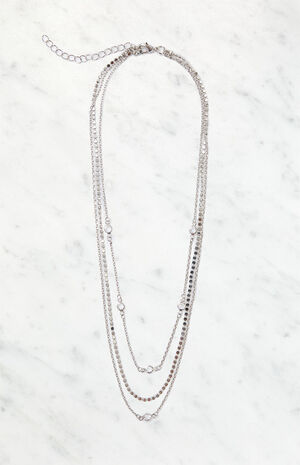 LA Hearts Silver Layered Gem Necklace | PacSun
