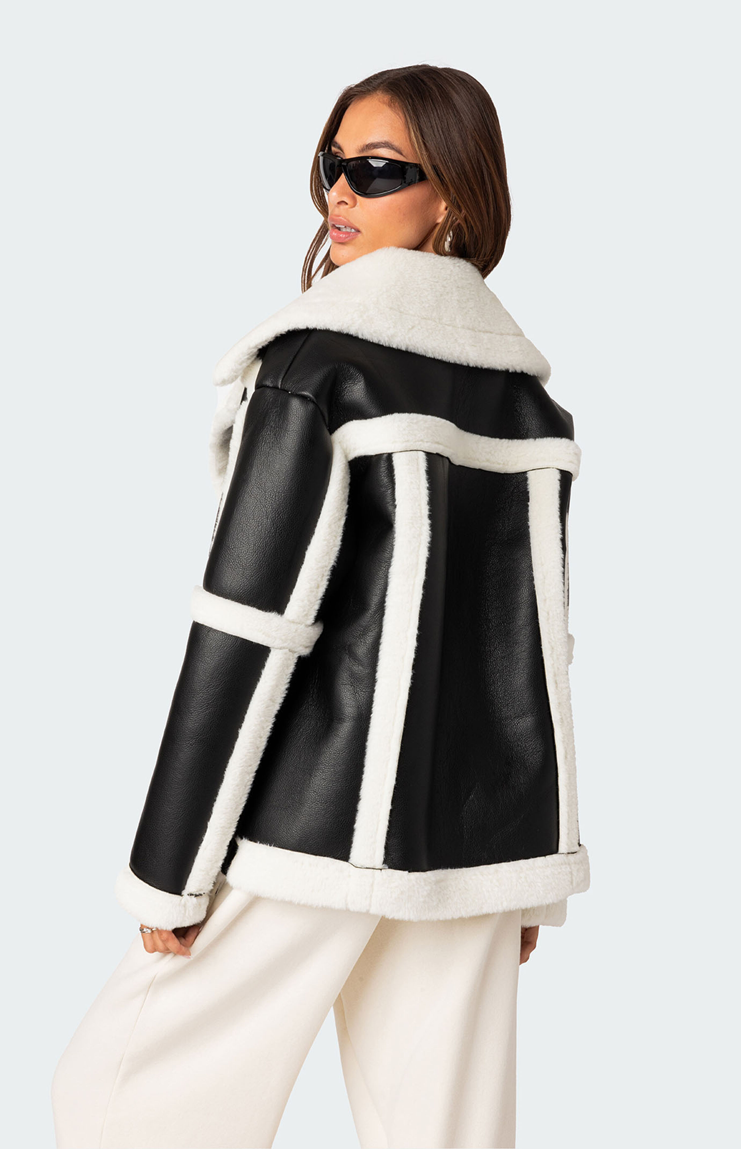 Edikted Rocki Oversized Faux Leather Shearling Jacket | PacSun
