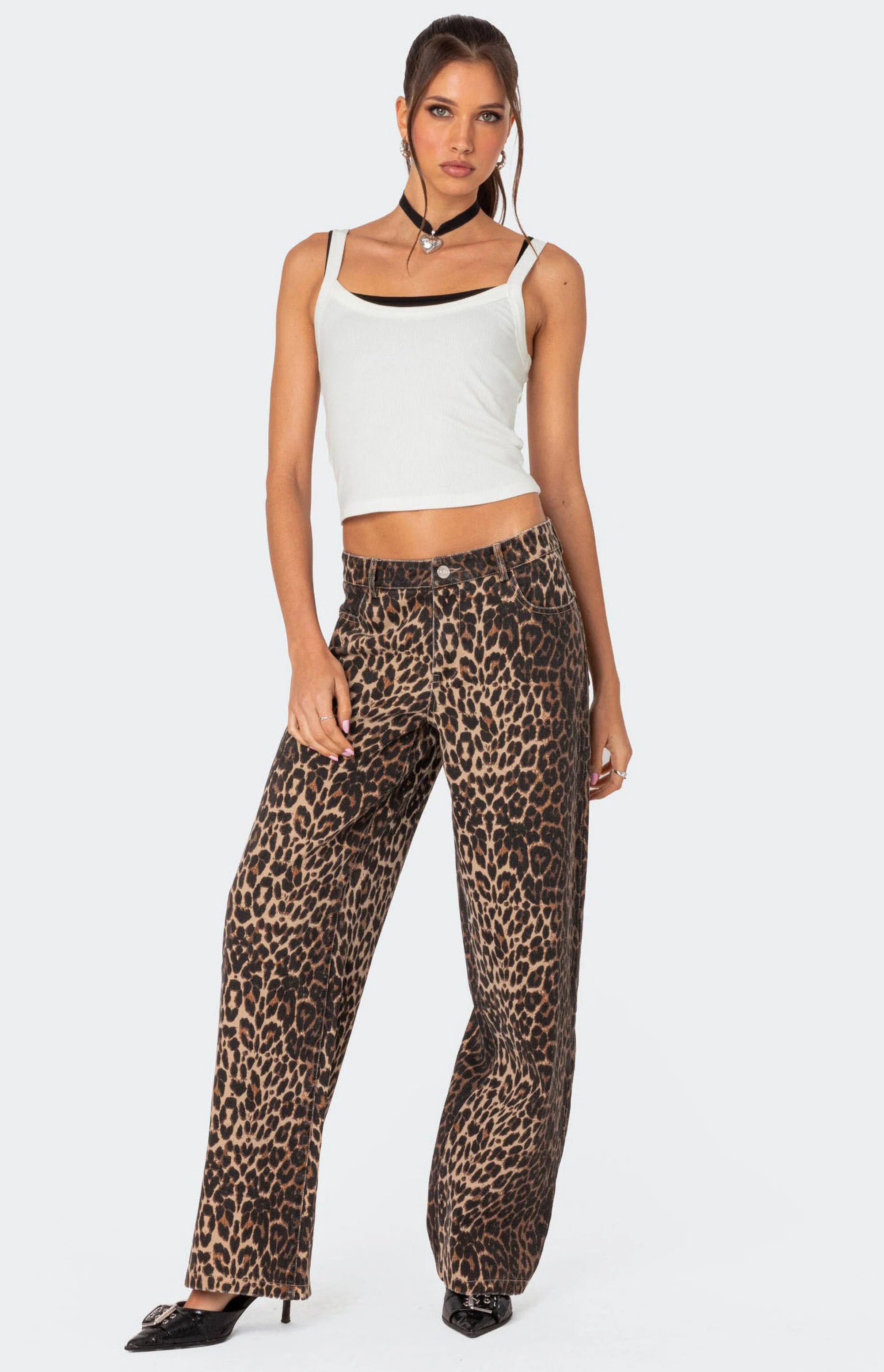 Edikted Leopard Printed Low Rise Jeans | Pacsun