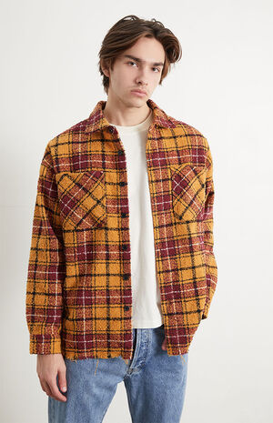 Pacsun Tan Wooly Plaid Textured Shacket | PacSun