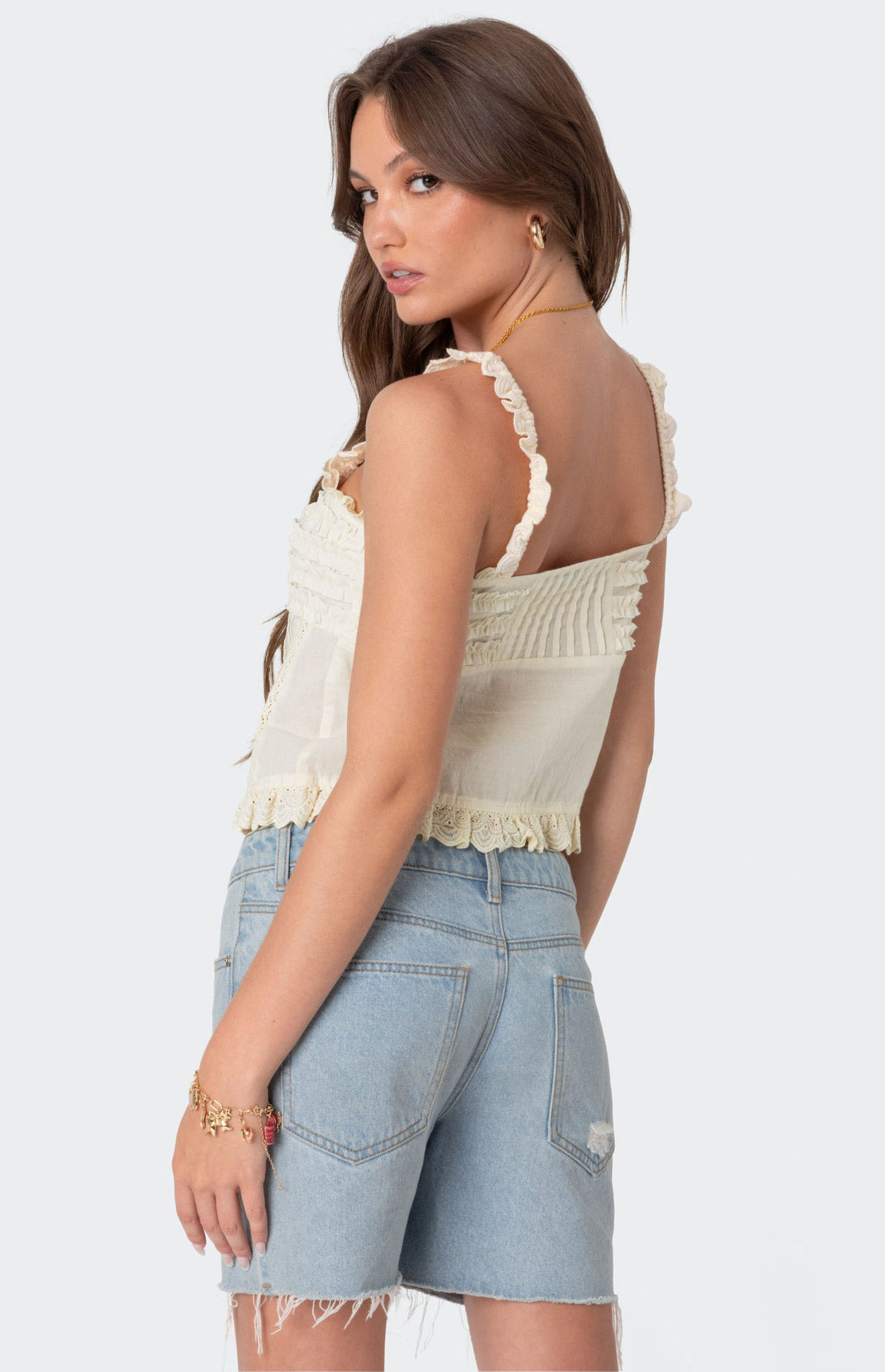 Edikted Hera Button Front Ruffled Top | PacSun