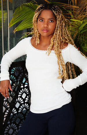 John Galt White Larissa Lace Long Sleeve Top | PacSun