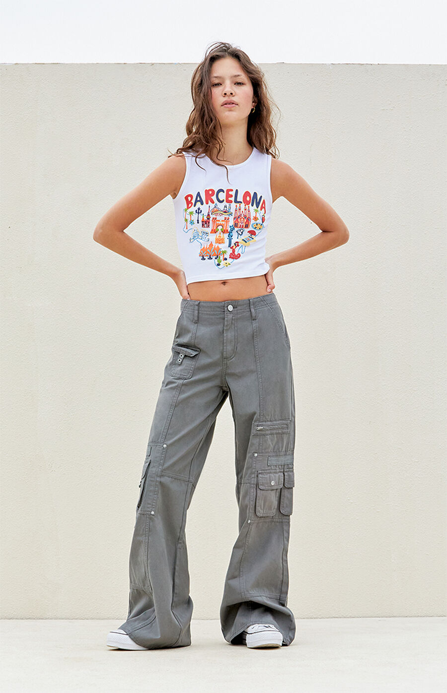 Pacsun Dark Gray Low Rise Baggy Flare Cargo Pants | Pacsun