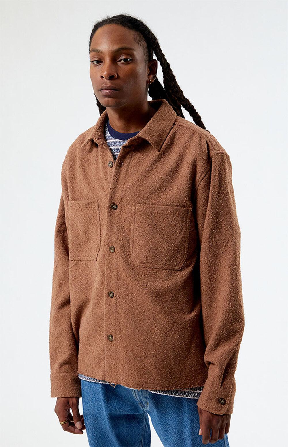 Pacsun Brown Oversized Wooly Solid Shacket | PacSun