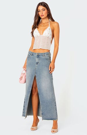 Edikted Embroidered Open Back Halter Top | PacSun