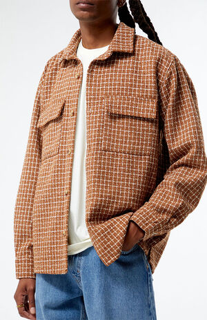 Pacsun Brown Classic Tweed Oversized Shacket | PacSun