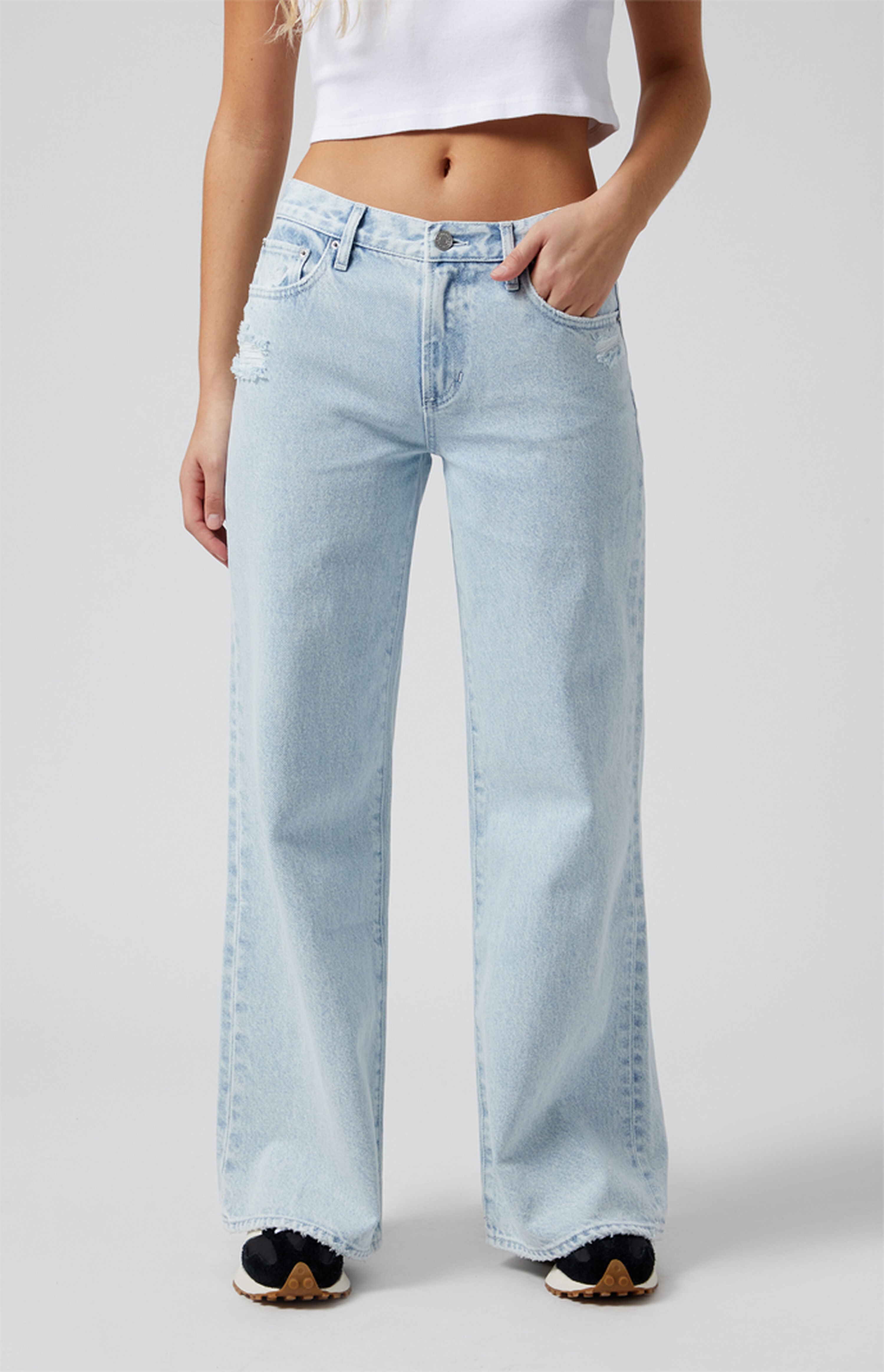 Pacsun Lena Super Baggy Jeans Ripped Light Indigo | Pacsun