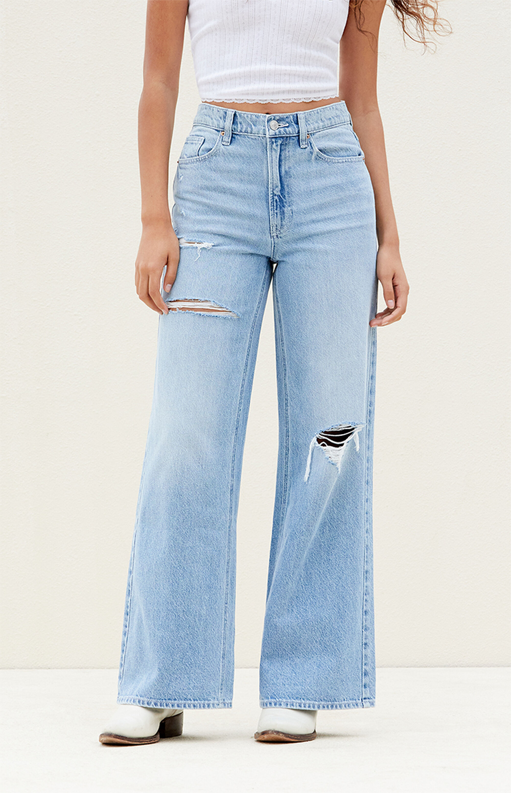 Pacsun Medium Indigo Ripped Wide Leg Jeans | Pacsun