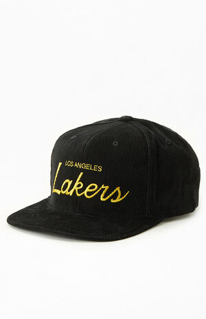 Mitchell & Ness Los Angeles Lakers Corduroy Script Snapback Hat | PacSun