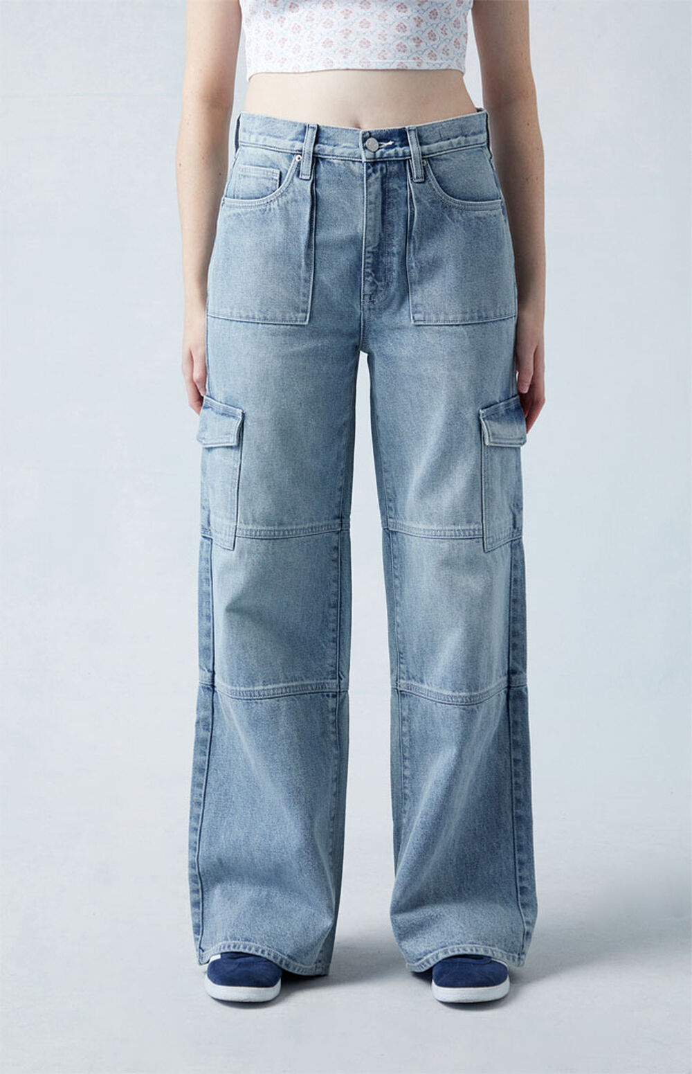 Pacsun Eco Light Indigo Mid Rise Baggy Cargo Jeans | PacSun