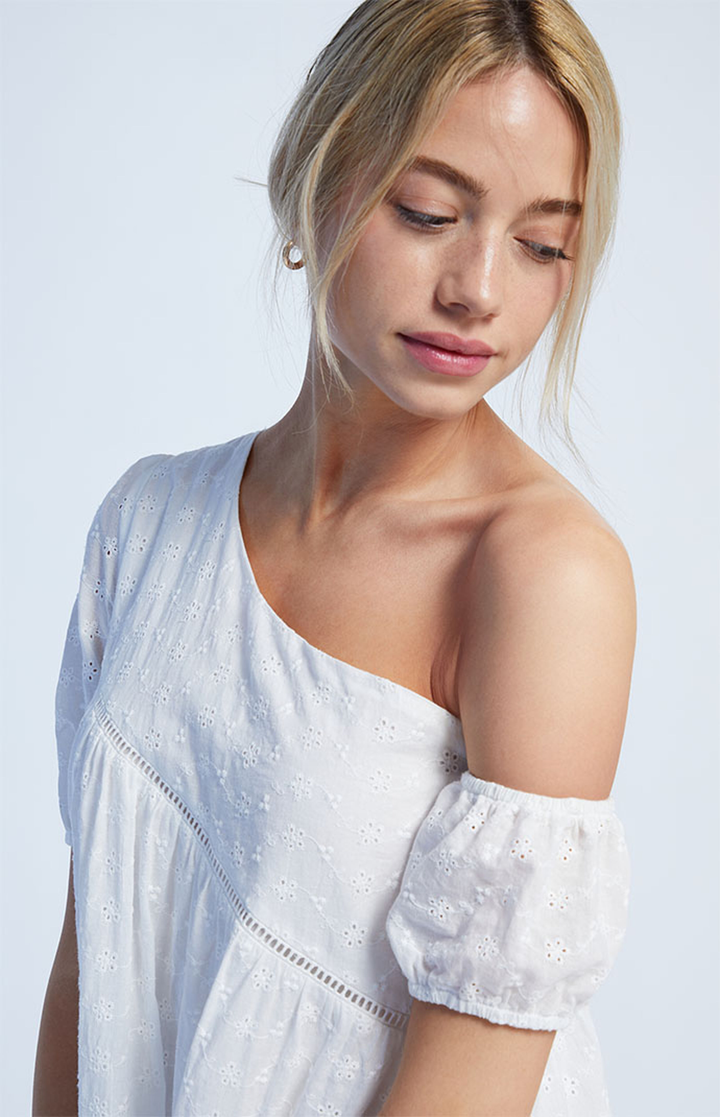 LA Hearts Asymmetrical Eyelet Mini Dress | Pacsun