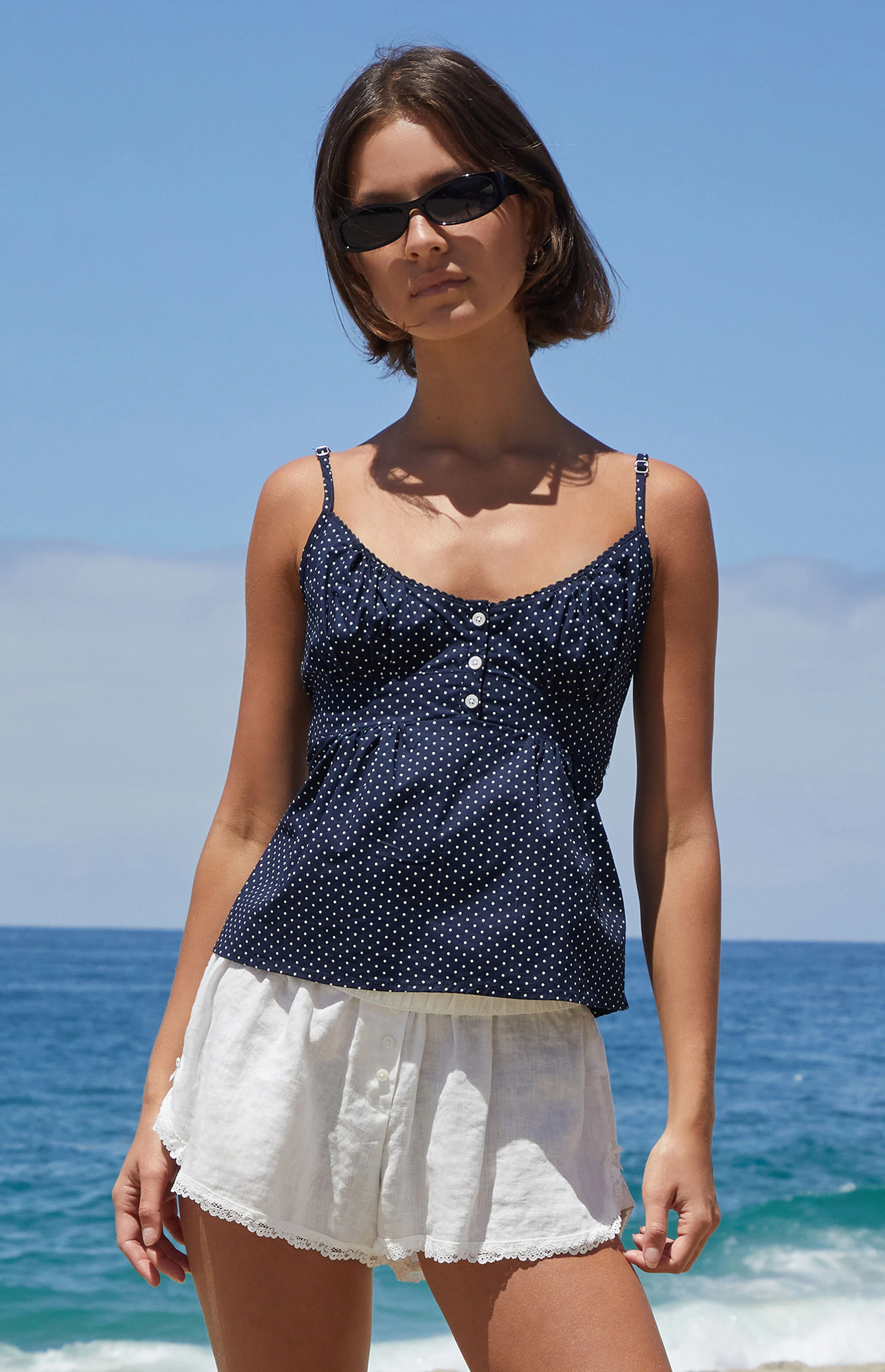 John Galt Blue Polka Dot Tiffany Tank Top | Pacsun