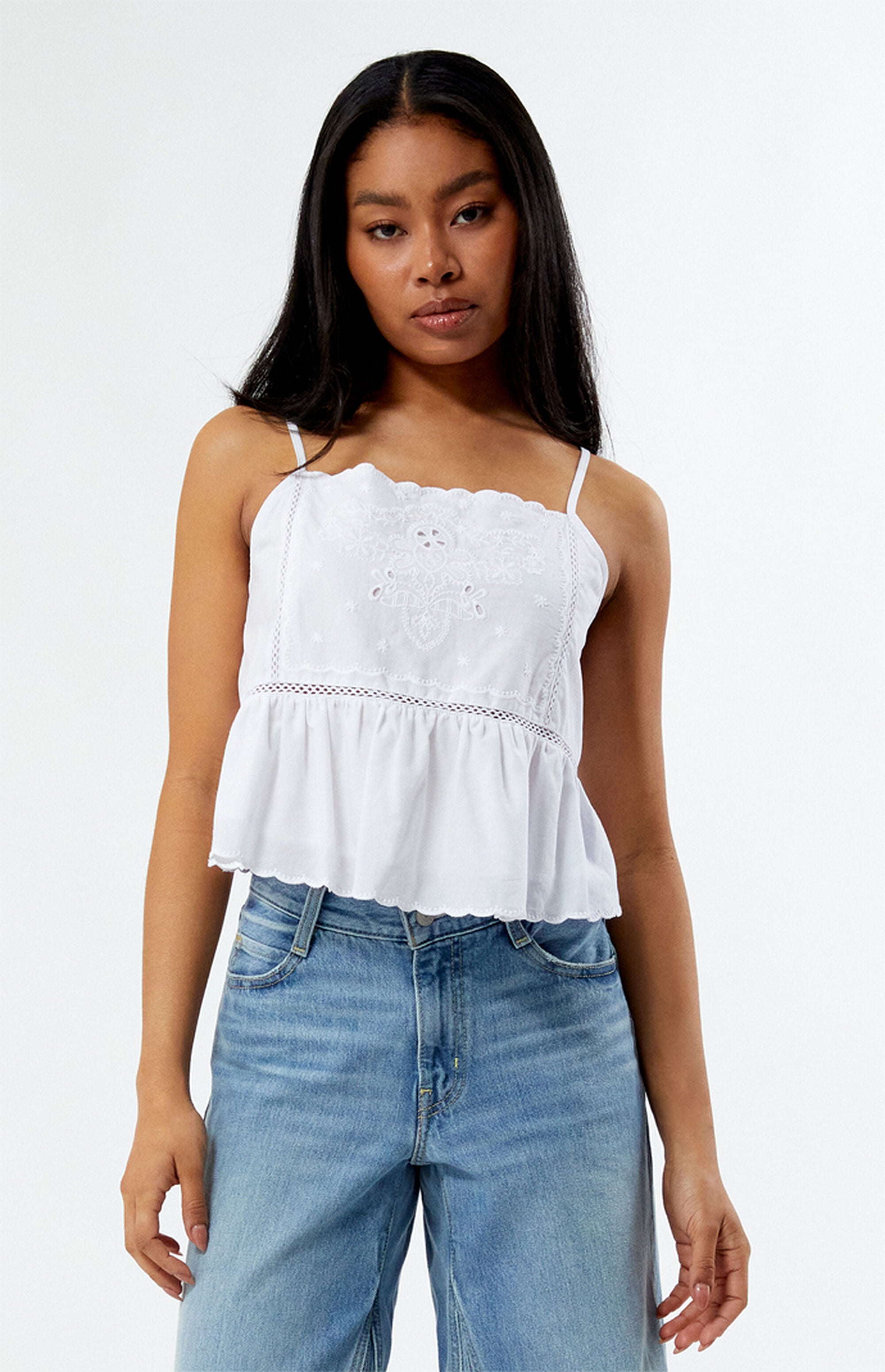 LA Hearts Embroidered Babydoll Cami Top | Pacsun