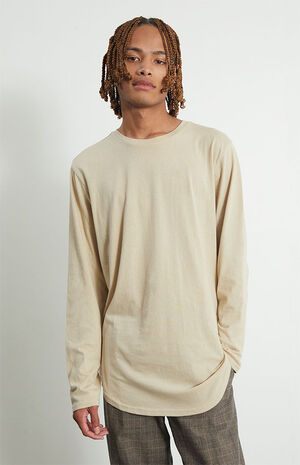 PS Basics Tan Basic Solid Scallop Long Sleeve T-Shirt | PacSun