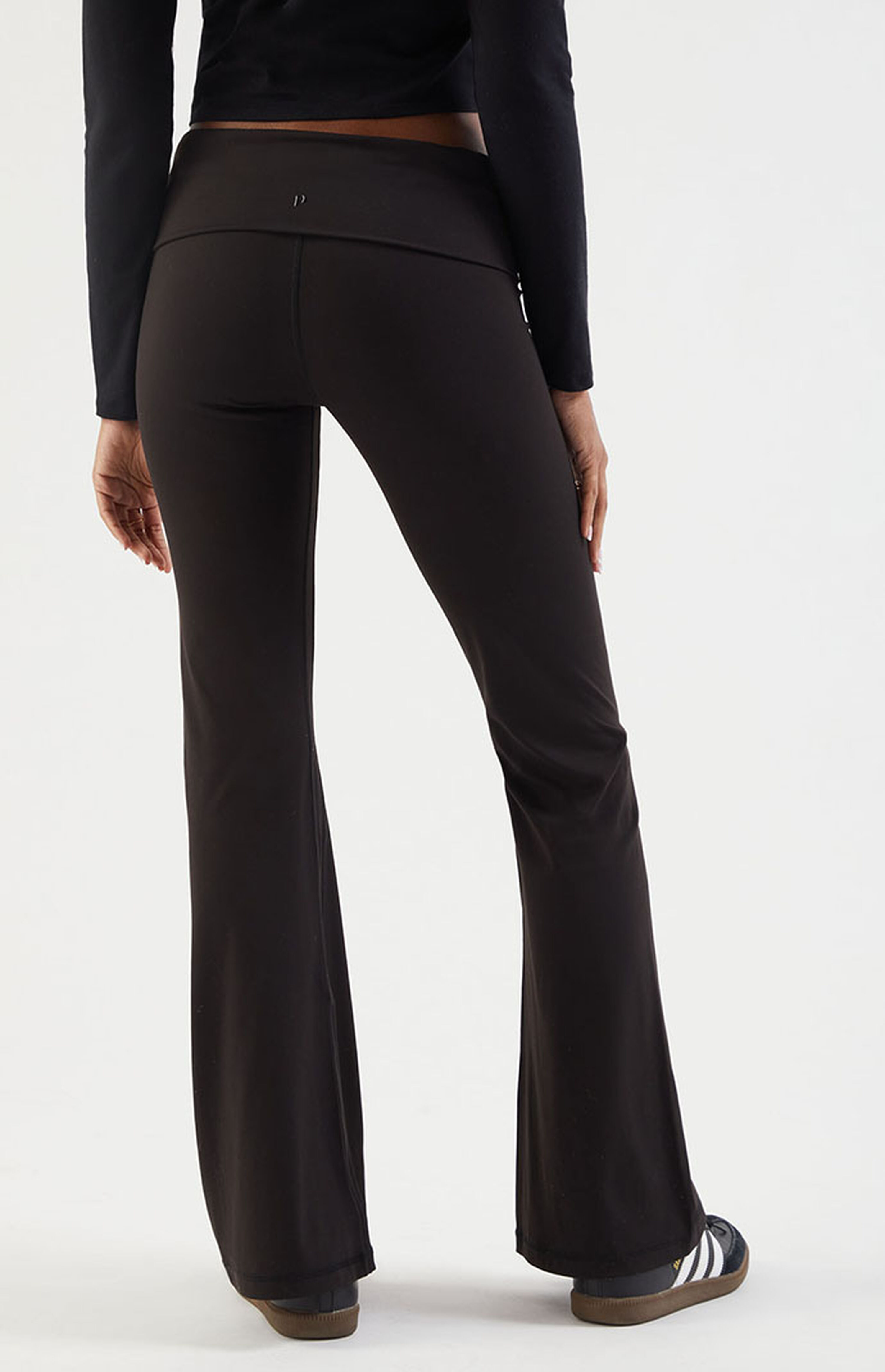 PAC 1980 PAC WHISPER Black Active Fold-Over Waistband Flare Yoga Pants ...
