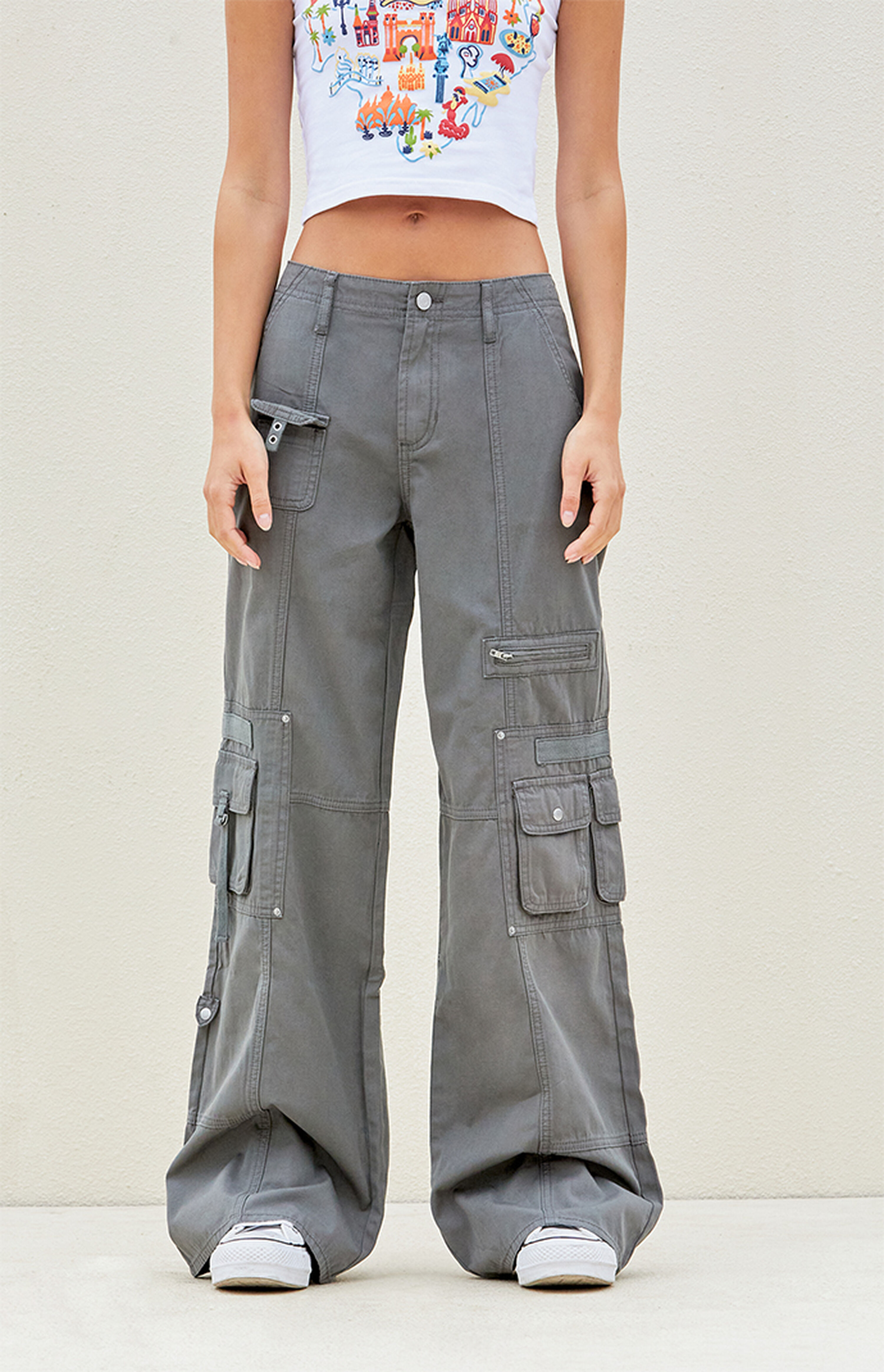 Pacsun Dark Gray Low Rise Baggy Flare Cargo Pants | PacSun