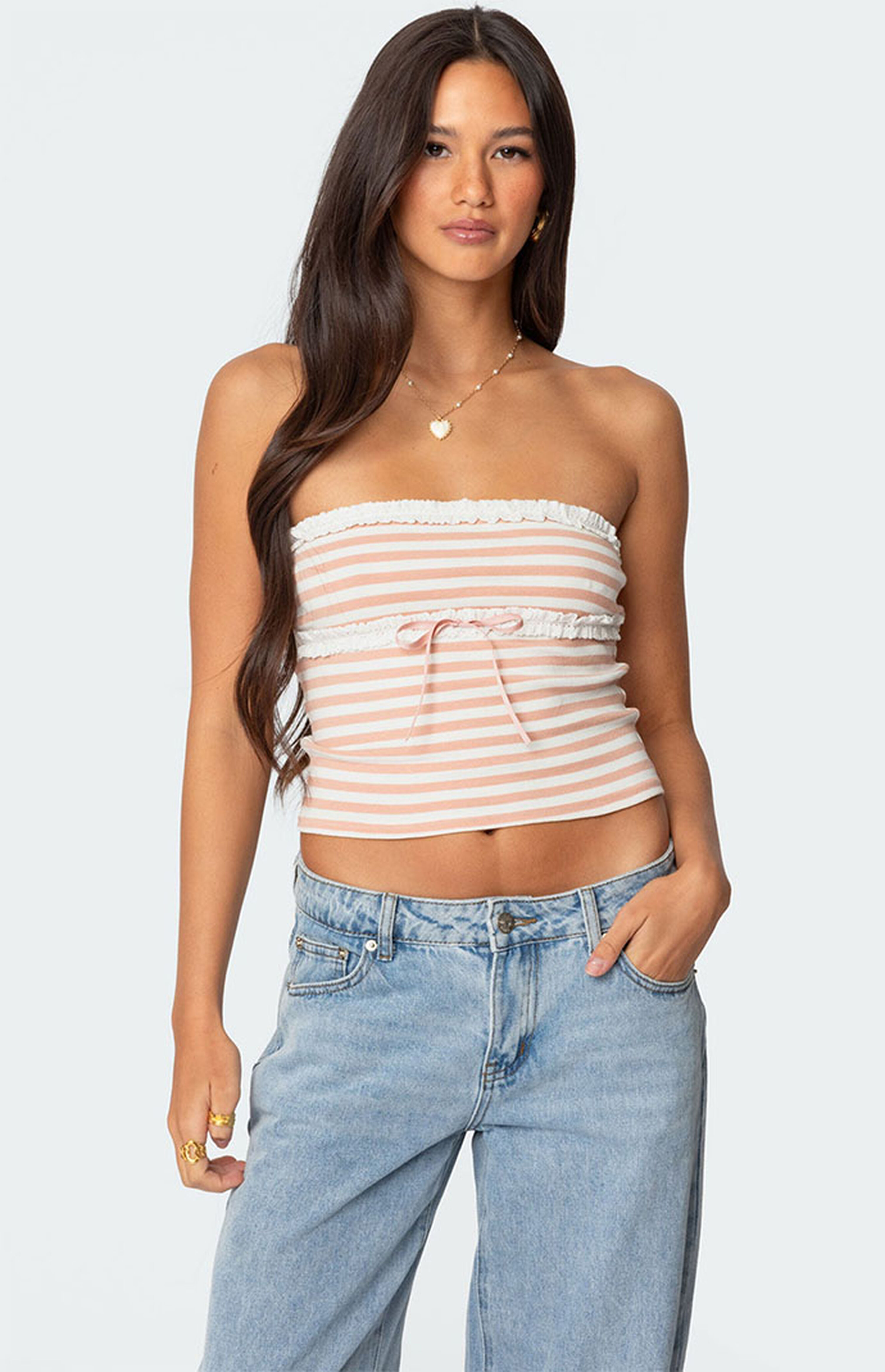 Edikted Striped Eyelet Trim Tube Top | Pacsun