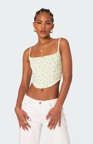 Edikted Rosey Printed Pointelle Corset Top | PacSun