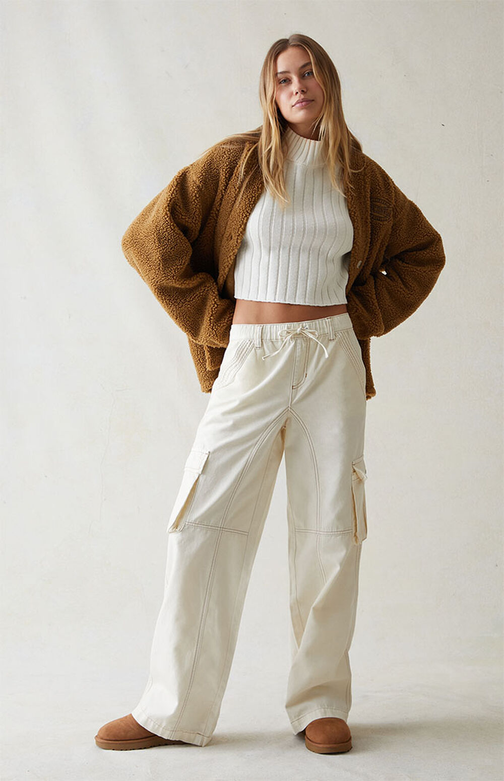 Pacsun Bone Drawstring Waist Baggy Cargo Pants | PacSun