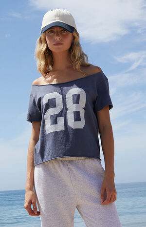 John Galt Navy Robyn 28 Short Sleeve Off-The-Shoulder Top | PacSun