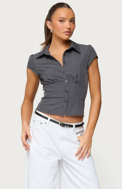 Edikted Juney Pinstripe Tailored Button Up Shirt | Pacsun