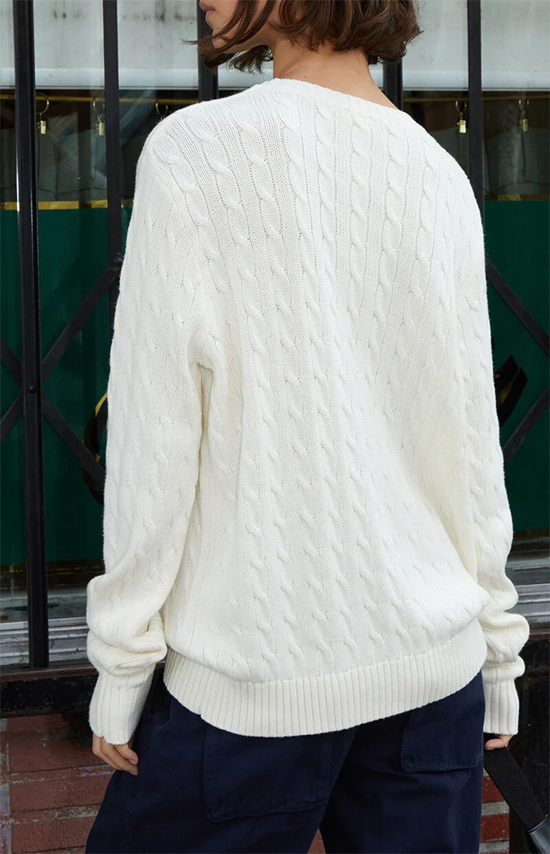 John Galt White Cable Knit Sweater | Pacsun
