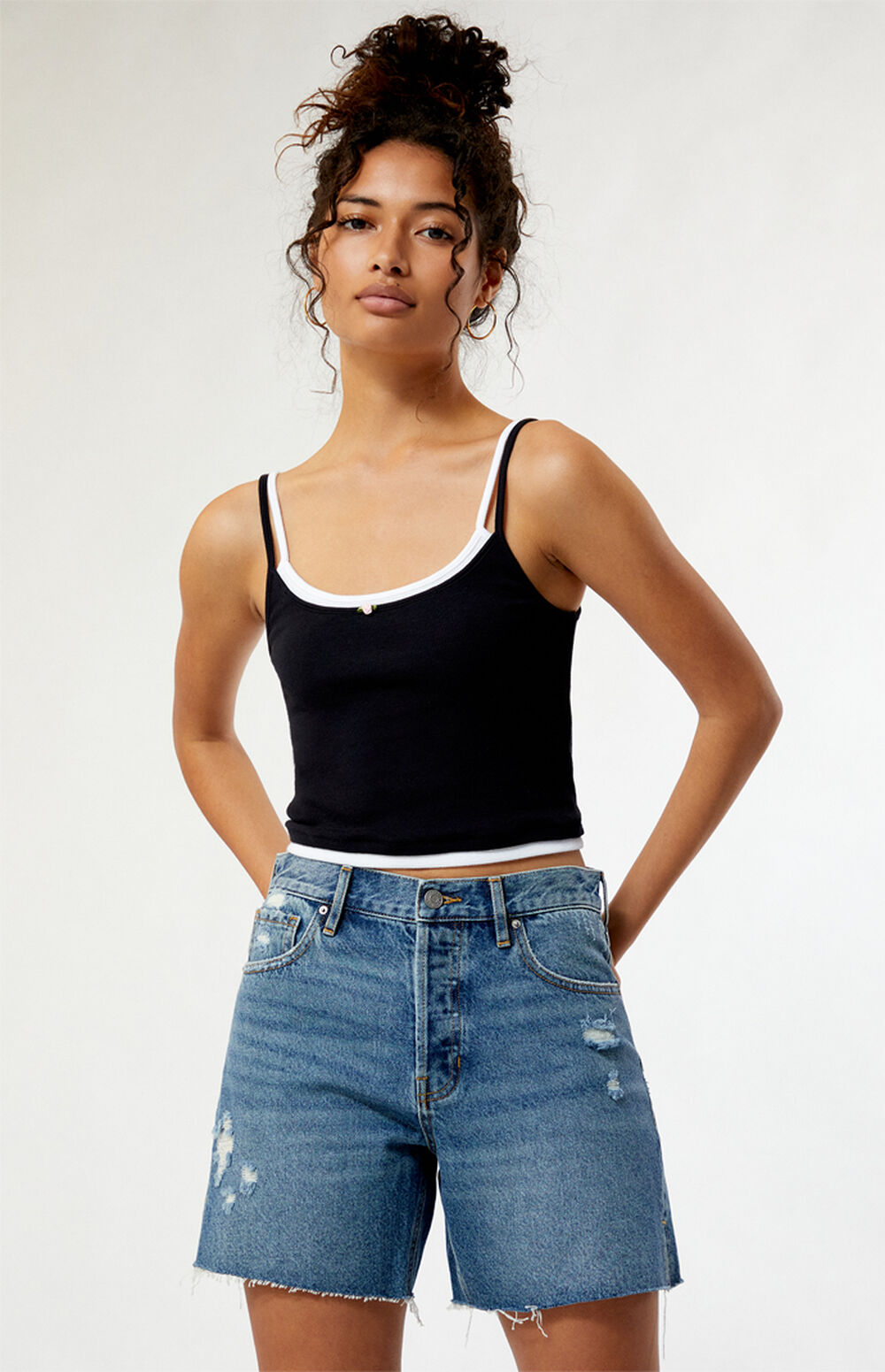 Pacsun Eco Dark Indigo Ripped High Waisted Relaxed Jorts | PacSun