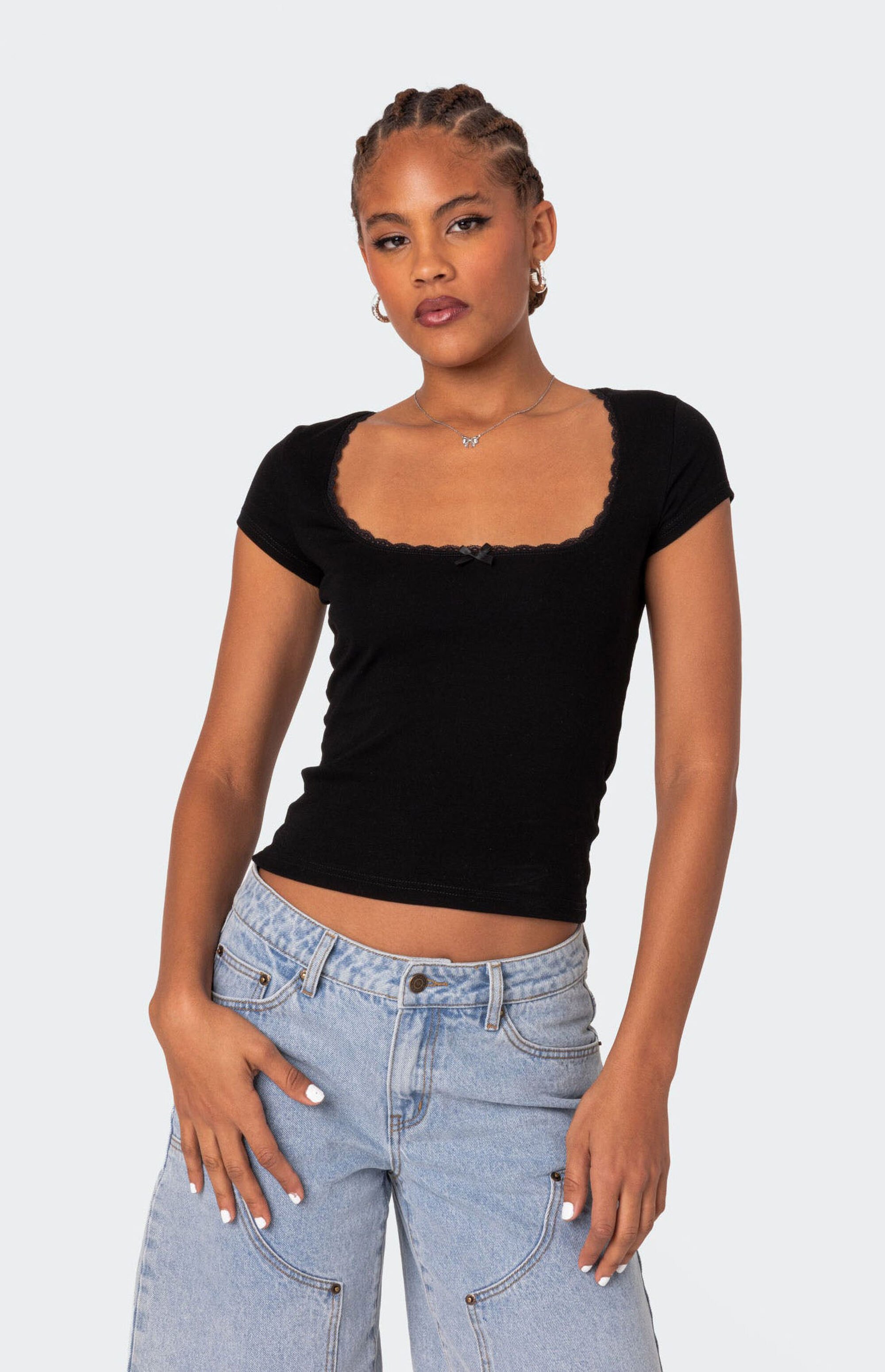 Edikted Priscilla Lace Trim Shirt | PacSun