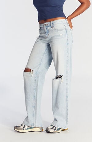 Pacsun Casey Fray Low Rise Baggy Jeans Ripped Light Indigo | PacSun