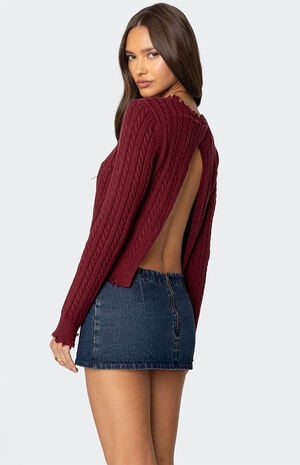 Edikted Split Open Back Cable Knit Sweater | PacSun