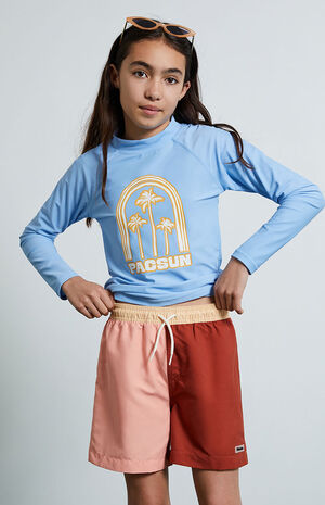 PacSun Kids Maroon Colorblock Swim Trunks | PacSun